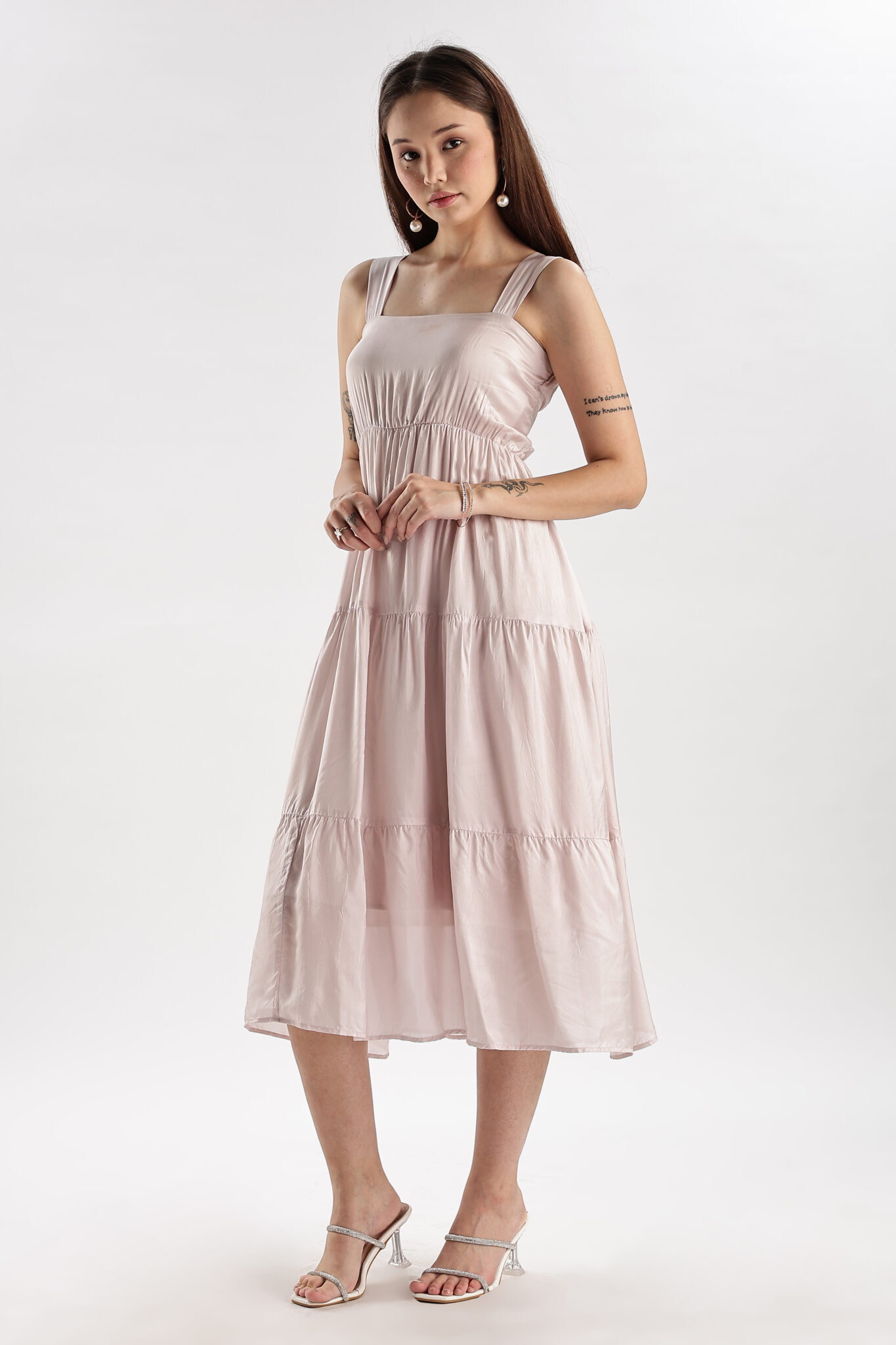 The Gerta Square Neck Silk Maxi Dress / Oyster Pink - Sway